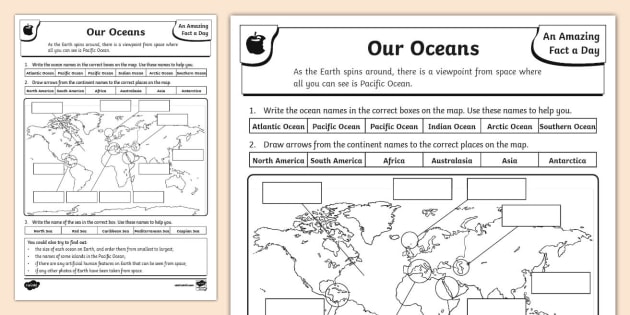 Continents And Oceans Blank Worksheet 🌍 FREE 7 Continents For Kids
