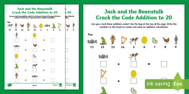 Jack and the Beanstalk Crack the Code Addition to 20 Activity Sheets