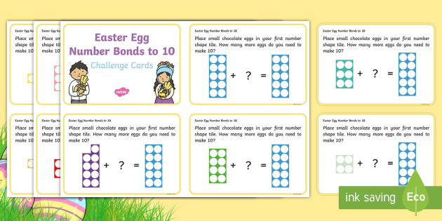 Easter Egg Number Bonds to 10 Number Shapes Challenge Cards