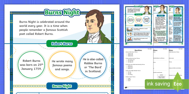 KS1 Burns Night Reading Comprehension (teacher made)