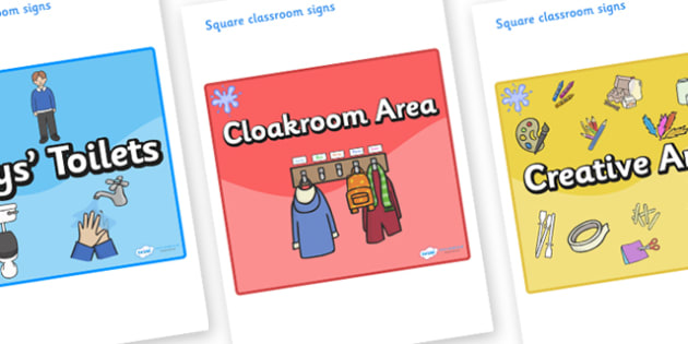 FREE! - Blue Themed Editable Square Classroom Area Signs (Colourful)