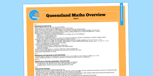 FREE! - Queensland Curriculum Year 2 Maths Numeracy Syllabus Overview