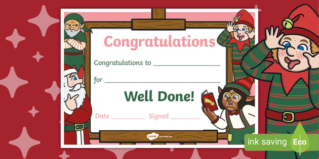 KS1 A Christmas Quarrel - Award Certificate