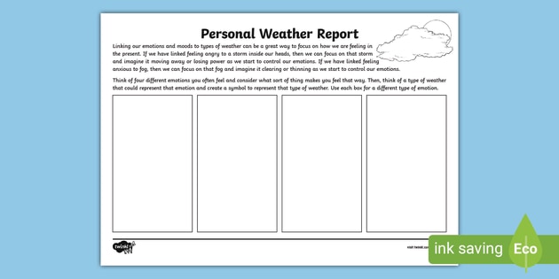 Feelings and Emotions Personal Weather Report Activity Sheet