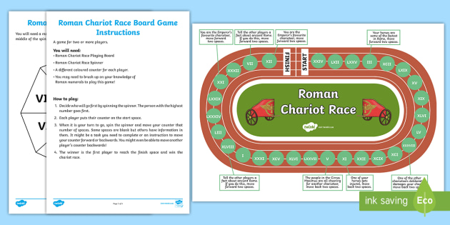KS2 Romans Board Game - Chariot Race, Game, players, facts about the romans