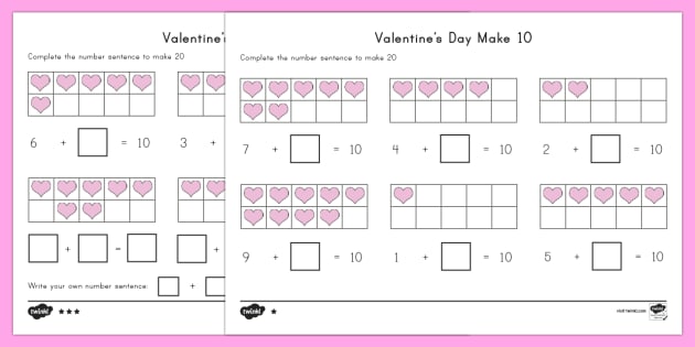 Valentine's Day Make 10 Worksheet / Activity Sheet - Valentine's
