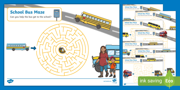 FREE! - School Bus Themed Back to School Maze Activity Worksheets