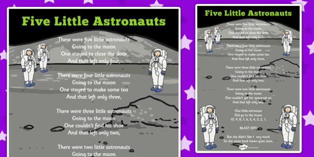 Five Little Astronauts Counting Song Sheet (Teacher-Made)