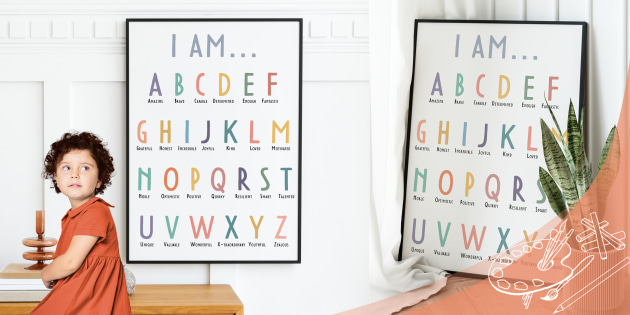 Alphabet I Am Positive Affirmations Pastel Colours Poster