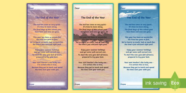 Moving Classes End of Year Poem Bookmarks (teacher made)