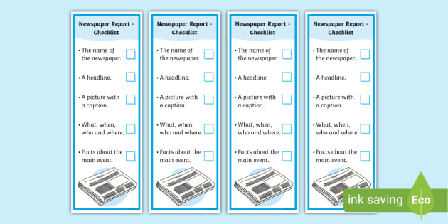 Features of a Newspaper Report Checklist | KS1 Non-Fiction