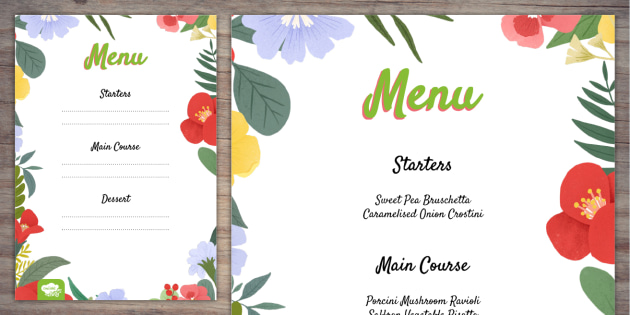 Editable Floral Menu | Twinkl Party (teacher made)