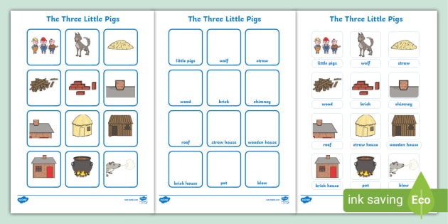 The Three Little Pigs Vocabulary Matching Mat (teacher made)