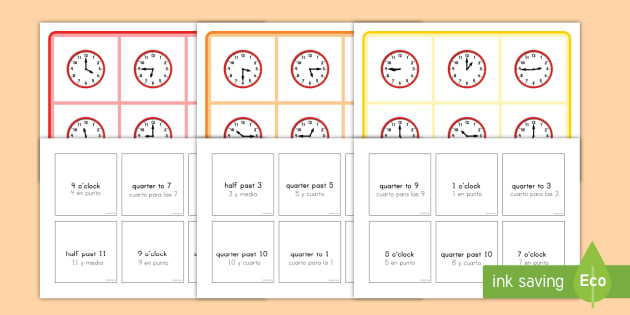 Mixed Time Bingo English/Spanish (teacher made)