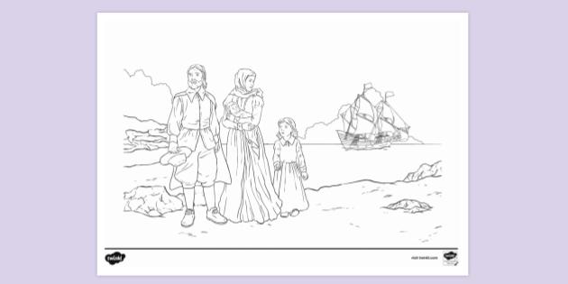 FREE! - Pilgrims Landing in New Settlement Plymouth Colouring Sheet