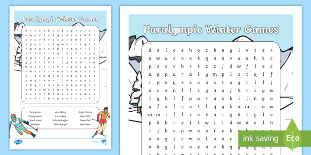 KS1 Paralympic Winter Games Word Search