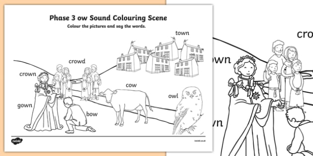 Phase 3 ow Sound Colouring Scene (teacher made)