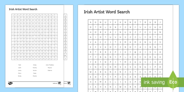 Irish Artist Word Search