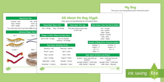 All About Me Bug Glyph Worksheet / Worksheet (teacher made)
