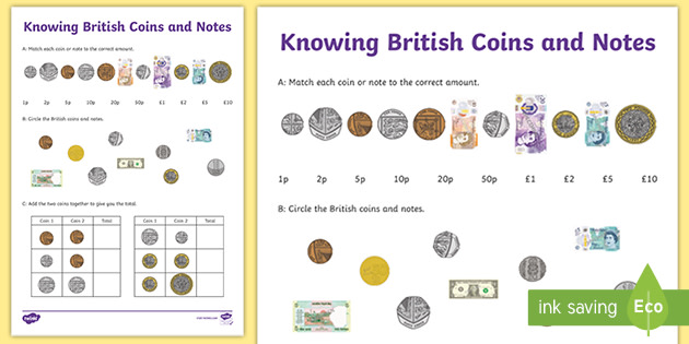 Knowing British Coins and Notes Worksheet / Worksheet