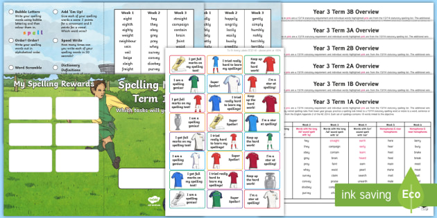 Year 3 Football Themed Spelling Menu Pack