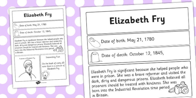 Elizabeth Fry Significant Individual Fact Sheet
