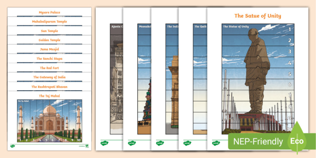 Indian Famous Monuments Strip Puzzle (teacher made)