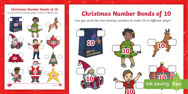 Christmas Themed Number Bonds to 10 Worksheet / Worksheet