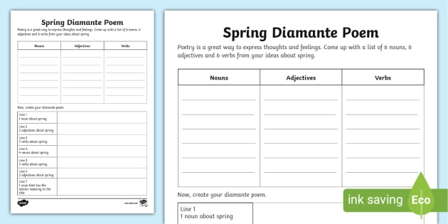 Spring Diamante Poem (teacher made)