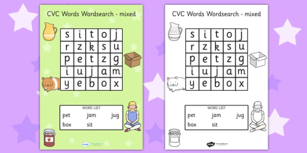CVC Wordsearch Mixed - CVC words, word search, word games, games