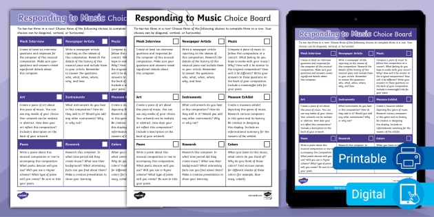 Responding to Music Choice Board (teacher made)