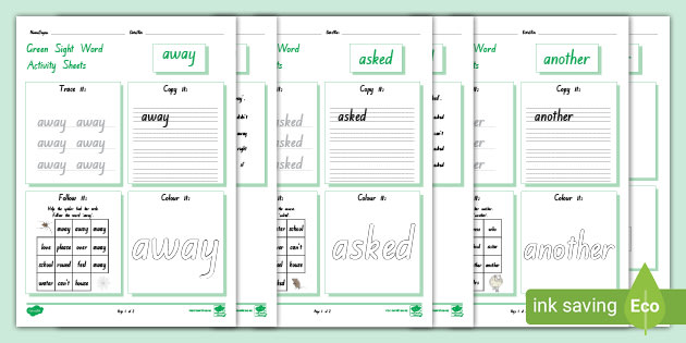 New Zealand Green Sight Words Worksheets (teacher made)