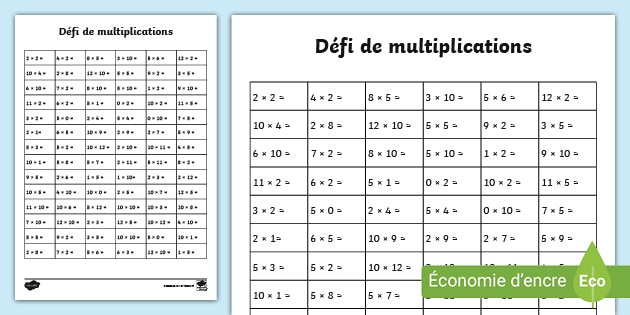 Fiche d'activités : défis de multiplications