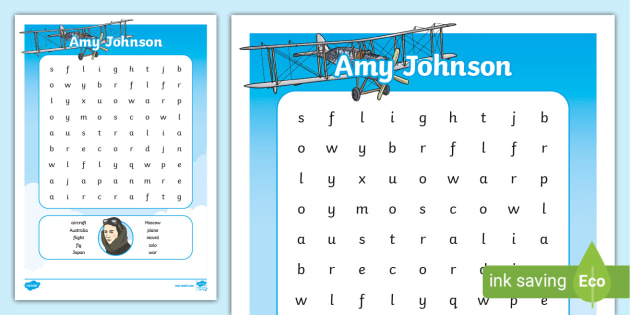 Amy Johnson Word Search (teacher made)