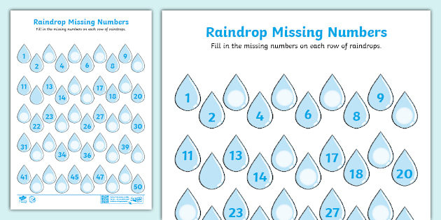 Raindrop Math Worksheets Numbered Raindrop | TPT