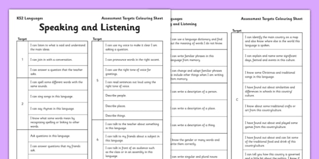 KS2 Language Assessment Target Colouring sheet