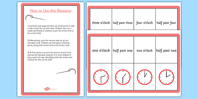 O Clock and Half Past Matching Threading Cards