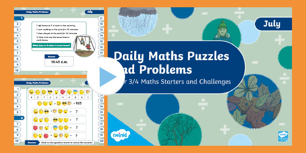 July Year 3/4 Maths Puzzle and Problem Starters