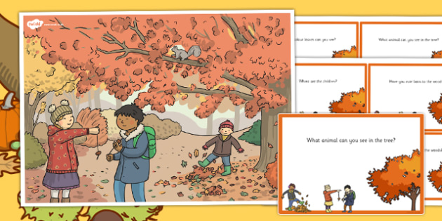 Autumn Woods Scene and Question Cards (teacher made)