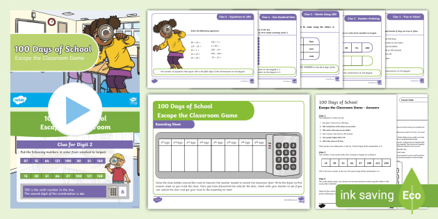 100 Days of School Game - Escape the Room