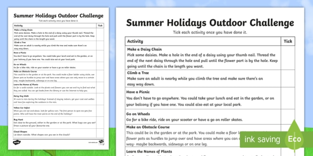 Summer Holidays Outdoor Challenge Activity (teacher made)