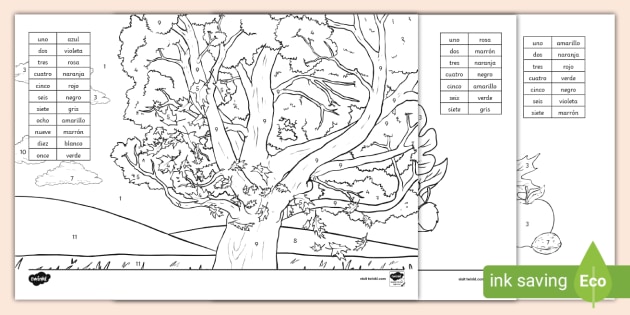 👉 Spanish Autumn Colour by Number Activity Sheets - Languages