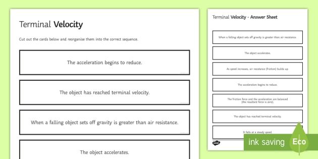 Terminal Velocity Sequencing Cards (teacher made)