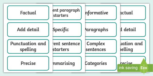 Level 2 Writing - Information Report Word Cards