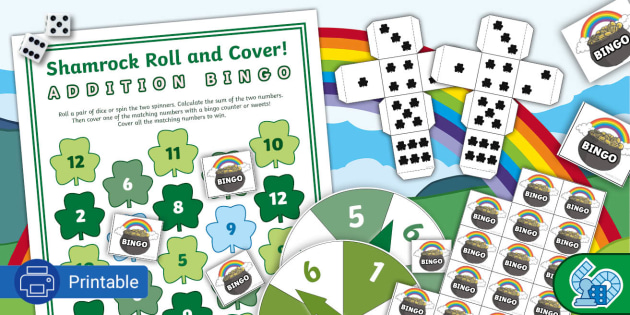 Saint Patrick's Day Shamrock Count it Game - Roll and Cover
