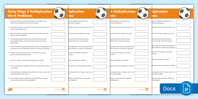 Early Stage 5 to 6 Differentiated Multiplication Word Problems