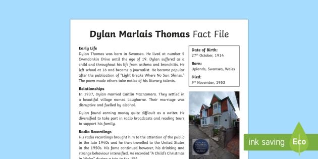 Historical Figures of Wales: Dylan Thomas Fact File-Welsh