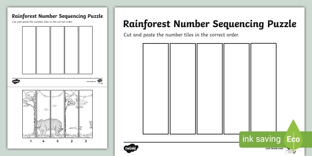 Rainforest Themed Number Sequencing Puzzle