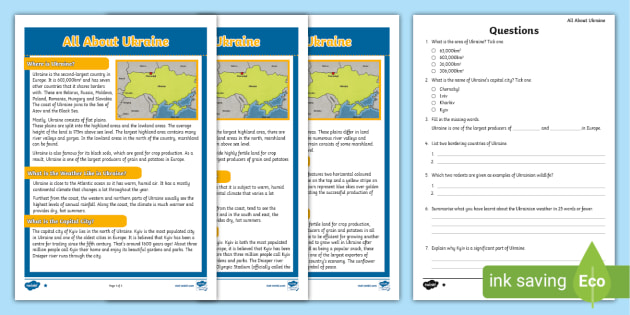 KS2 Ukraine Differentiated Reading Comprehension Activity