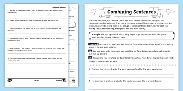 Combining Sentences Worksheet 5th Grade Sentence Combining Worksheets